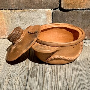 Micaceous Clay Cooking Pot, Snake Art, Lidded Bean Pot, Clay Cookware ...