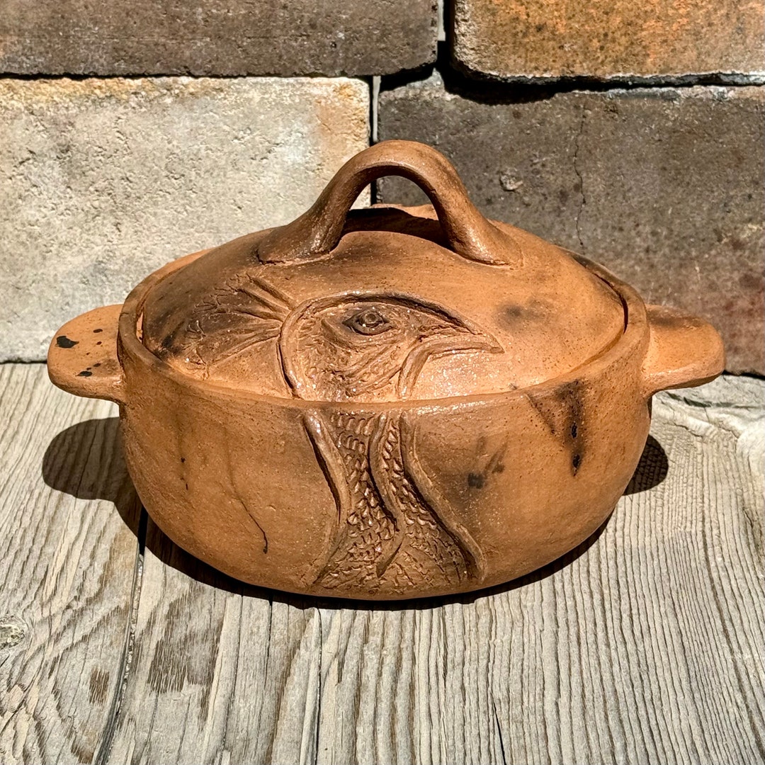 Micaceous Clay Cooking Pot, Peacock Art, Lidded Bean Pot, New Mexico ...