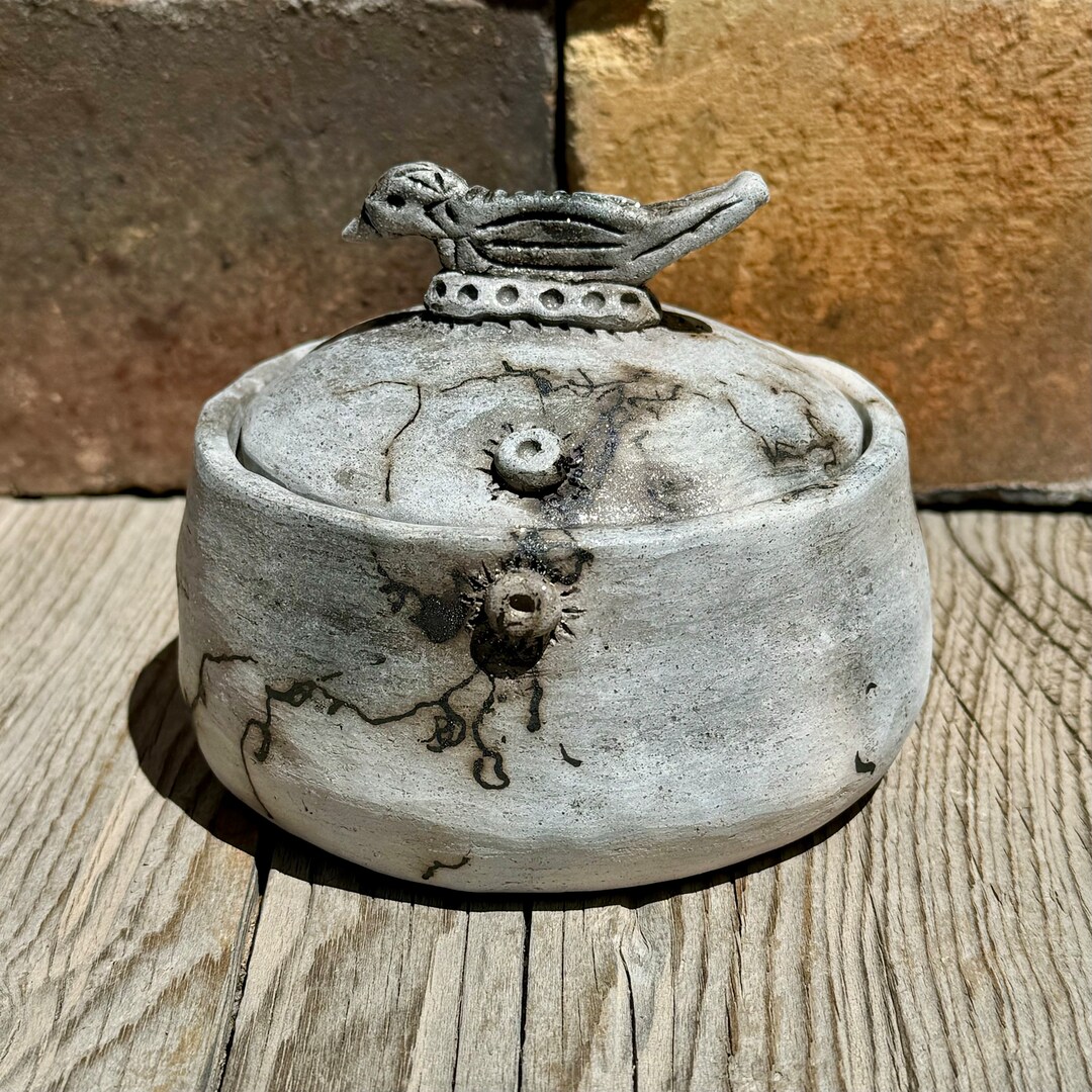 Bird Jar, Pit Fired Micaceous Pottery Jar, Ceramic Sugar Jar, Bird Art ...
