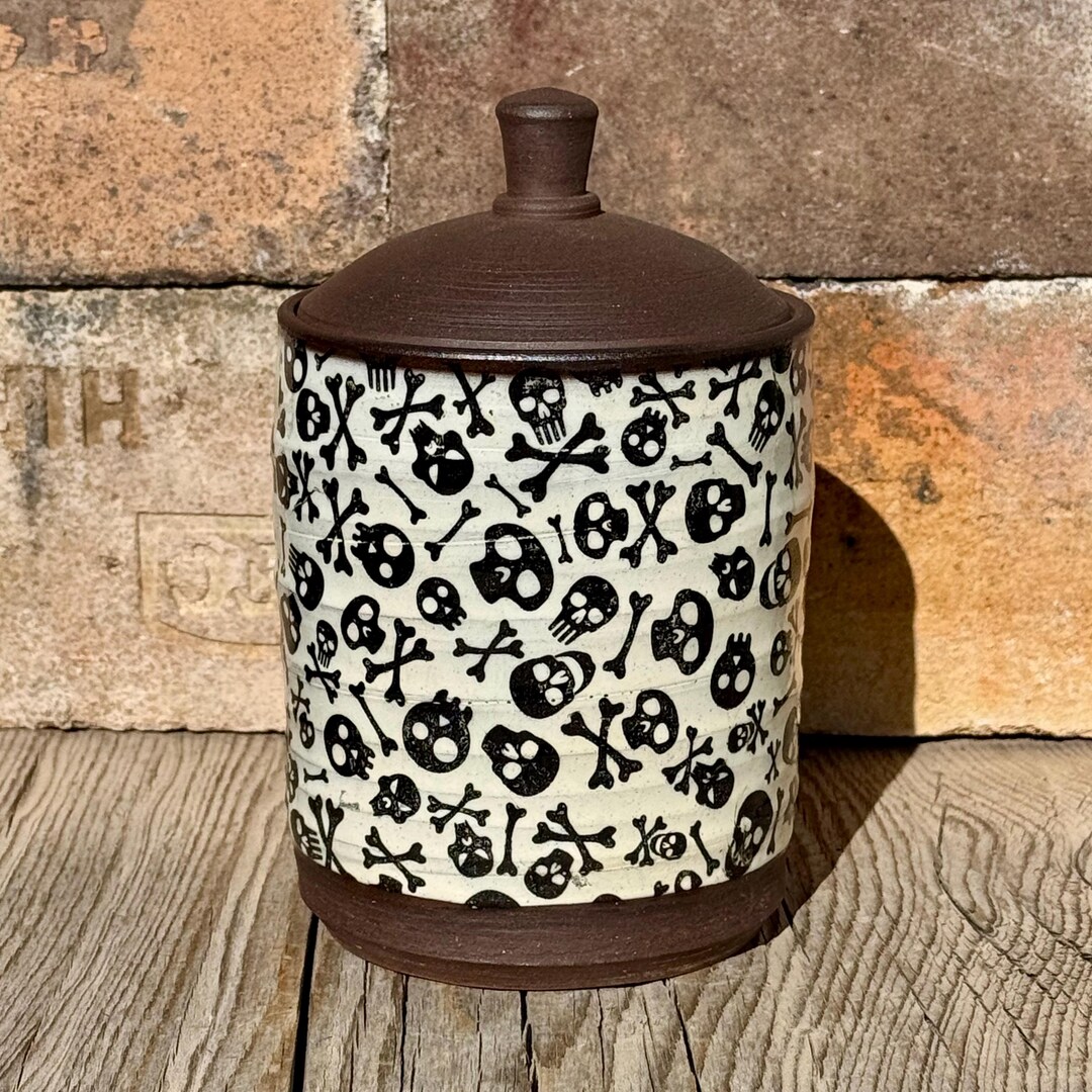 Skull and Bones Pottery Jar, Ceramic Coffee Canister, Treat Jar. - Etsy