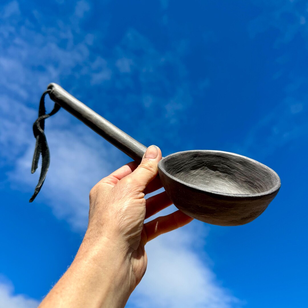 Black Pottery Ladle, Handmade Clay Ladle, Ceramic Chili Scoop, Cowboy ...