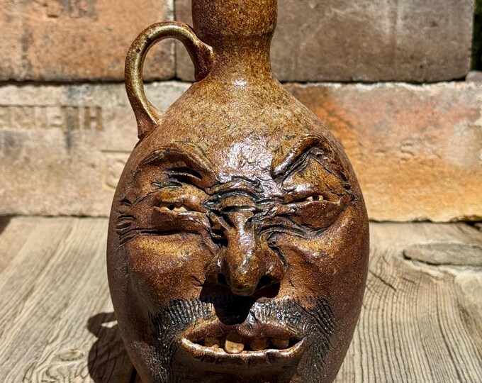 Wood Fired Face Jug: Stoneware Moonshine Pottery Jug With Cork. - Etsy