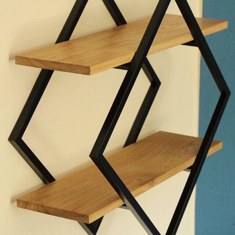 Geometric Wall Shelf – Diamond Metal Frame With Wood Shelf – Modern ...