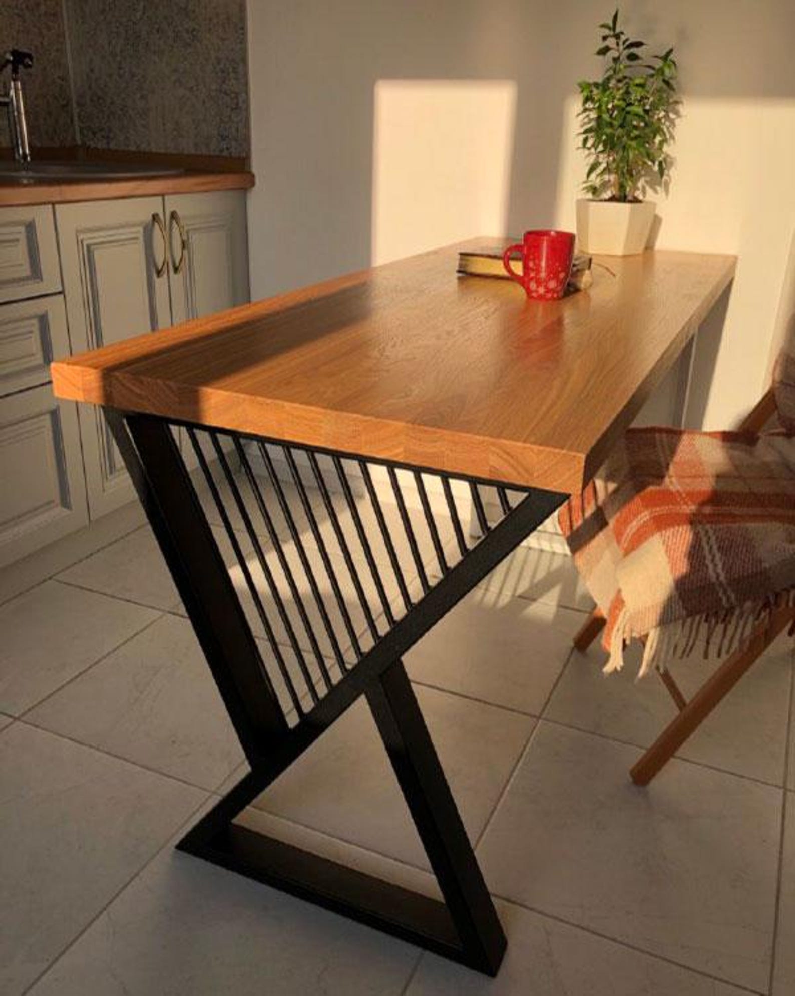 Designer Metal Table Leg – Modern X-shape With Rods – Industrial Black ...