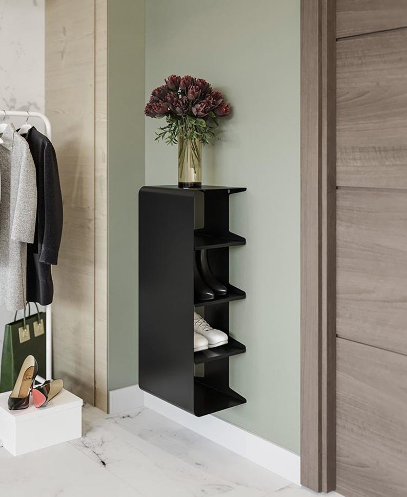 Minimalist Wall-mounted Shoe Rack - Vertical Metal Shoe Storage ...