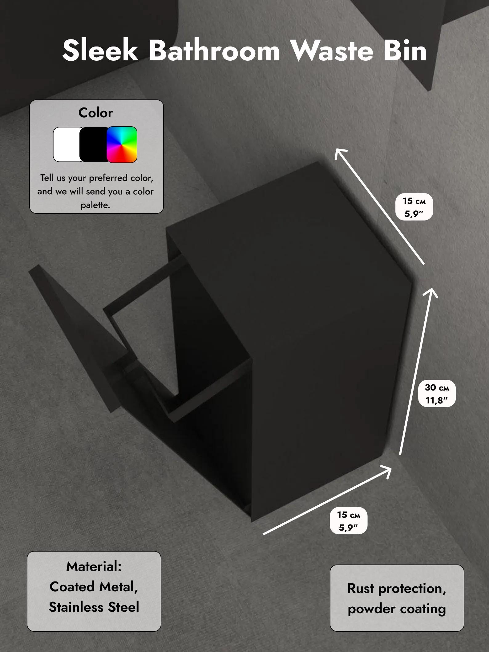Sleek Bathroom Waste Bin | Black & White Steel Storage Organizer for ...