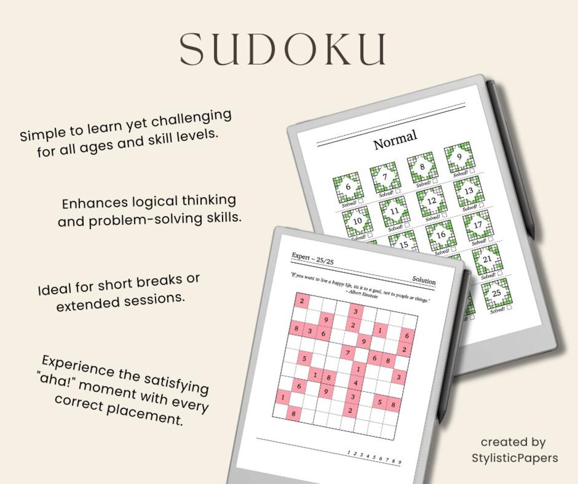 Sudoku Puzzle Pack for the Remarkable Paper Pro - Etsy