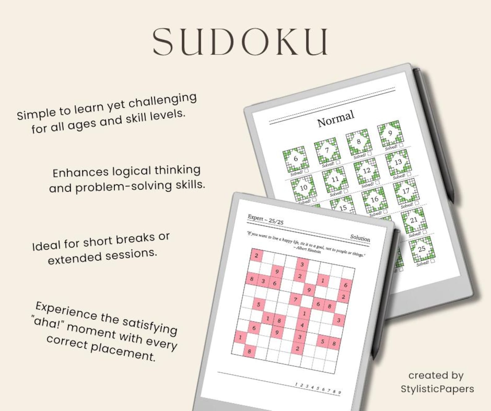 Sudoku Puzzle Pack for the Remarkable Paper Pro - Etsy