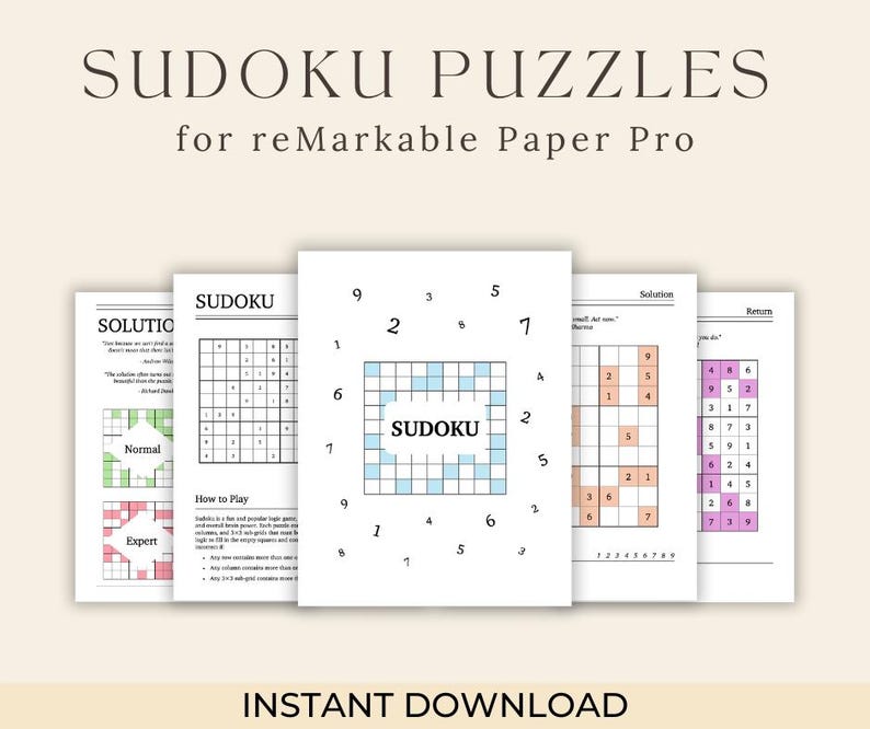 Sudoku Puzzle Pack for the Remarkable Paper Pro - Etsy
