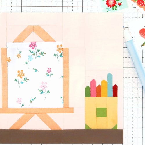 Artist Easel Colored Pencil Crayons Canvas Quilt Block PDF - Etsy