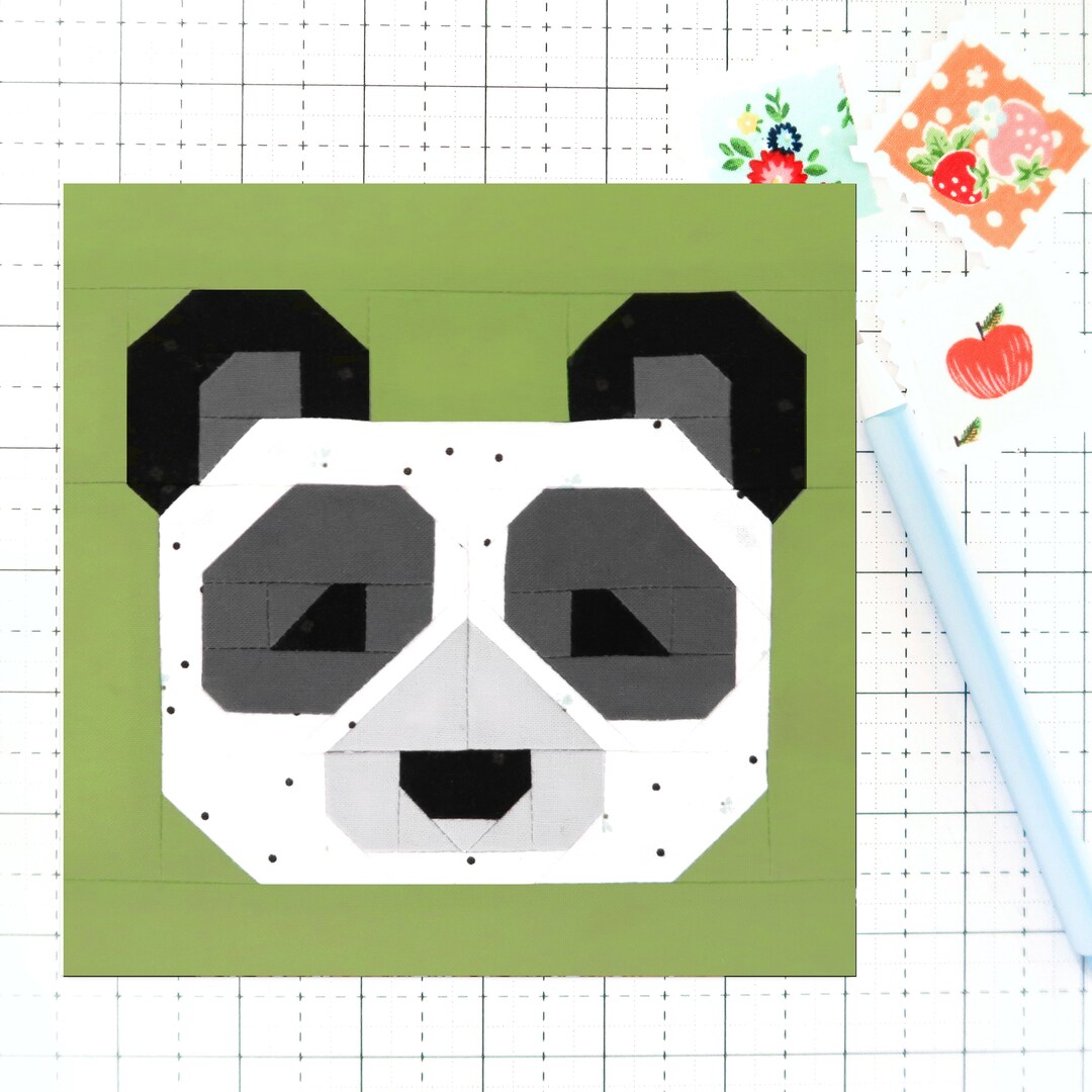 Panda Quilt Block Pattern Bear Face Animal PDF - Instructions for 6 Inch, 9 Inch, 12 Inch, 18 ...