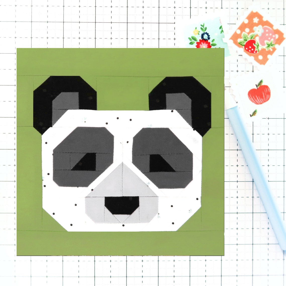 Panda Quilt Block Pattern Bear Face Animal PDF - Instructions for 6 ...