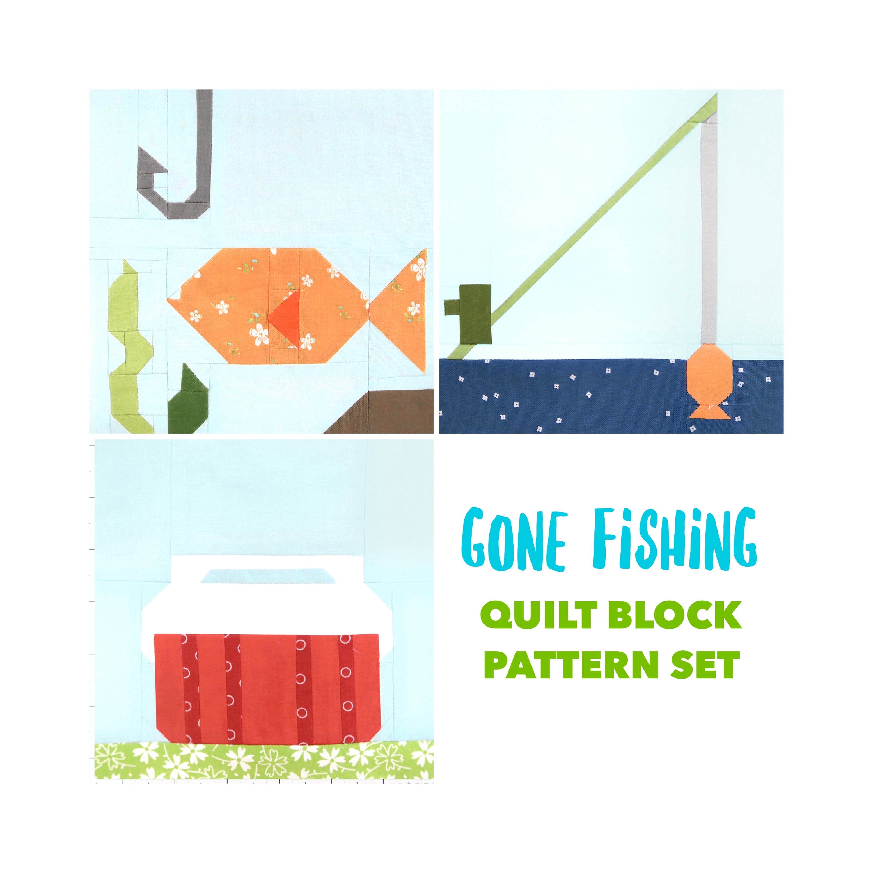 Set of 3 Fishing Quilt Block Patterns: Fishing Pond Gone - Etsy