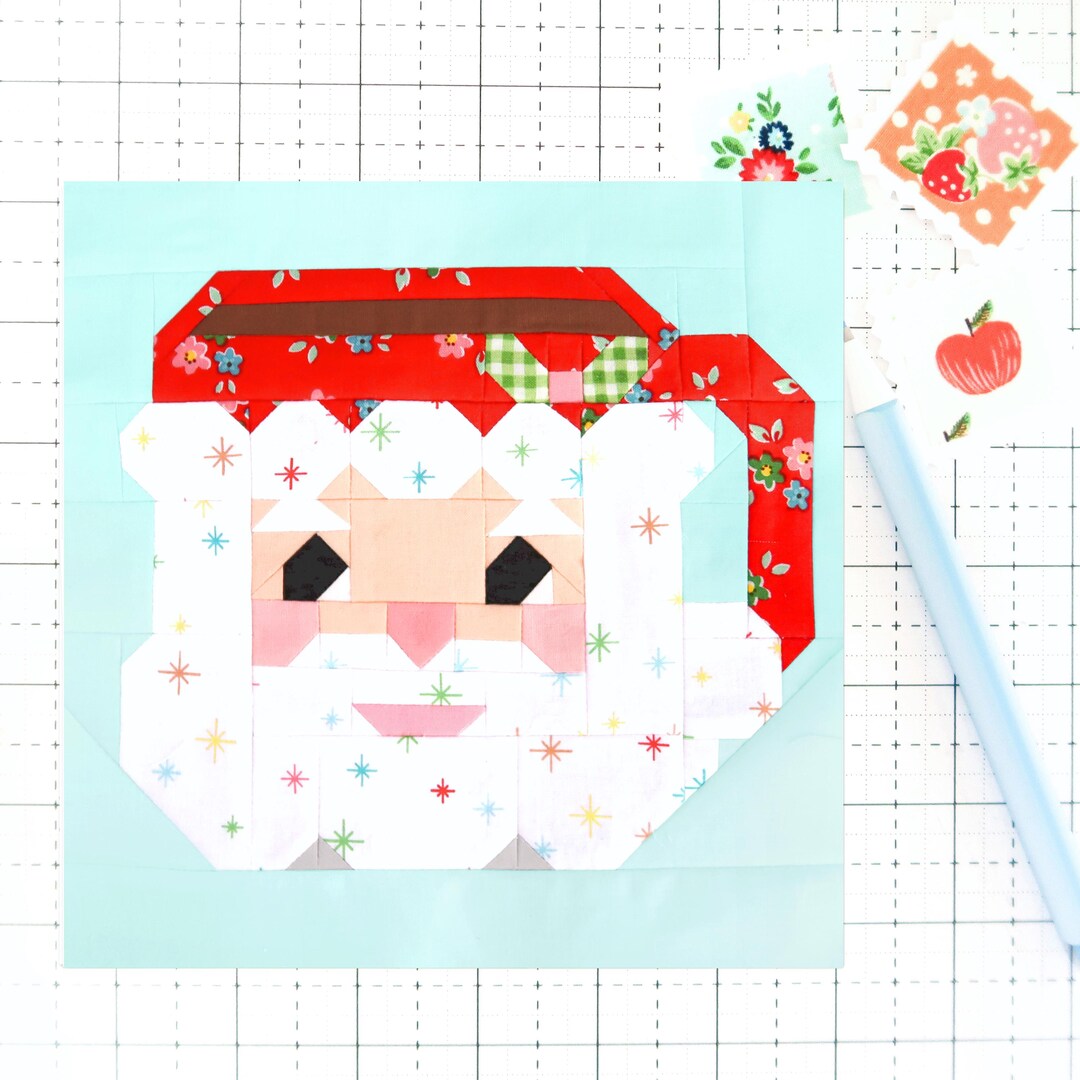 Santa Claus Mug Quilt Block Pattern PDF Retro Holiday - Instructions ...