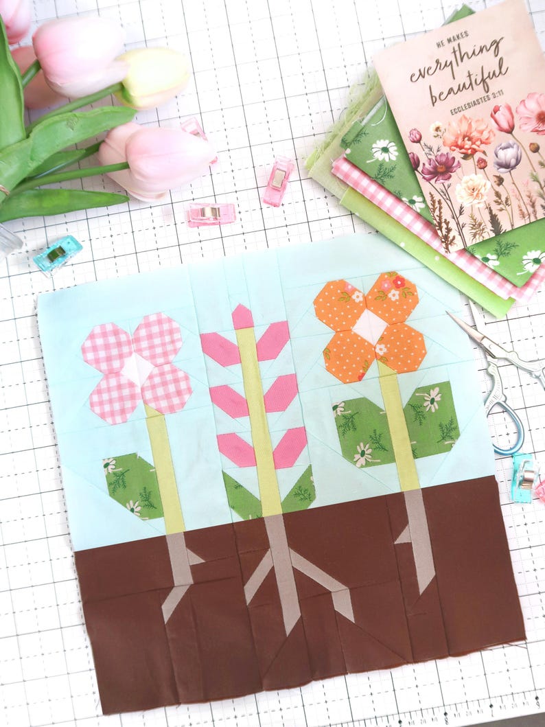 Flower Garden Quilt Block Pattern Spring PDF - Instructions for 6 Inch ...