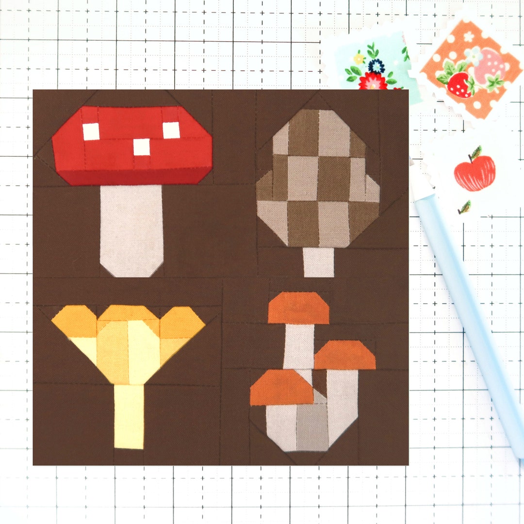 Forest Mushrooms Fall Autumn Woodland Quilt Block PDF Pattern-includes ...