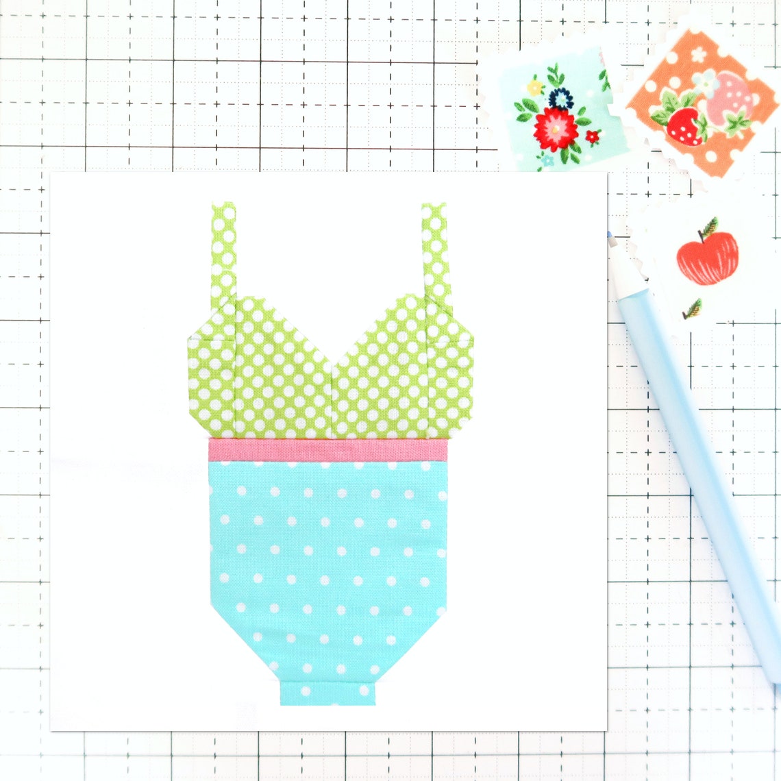 Set of 4 Pool Party Quilt Block Patterns - Swimsuit, Sunglasses ...