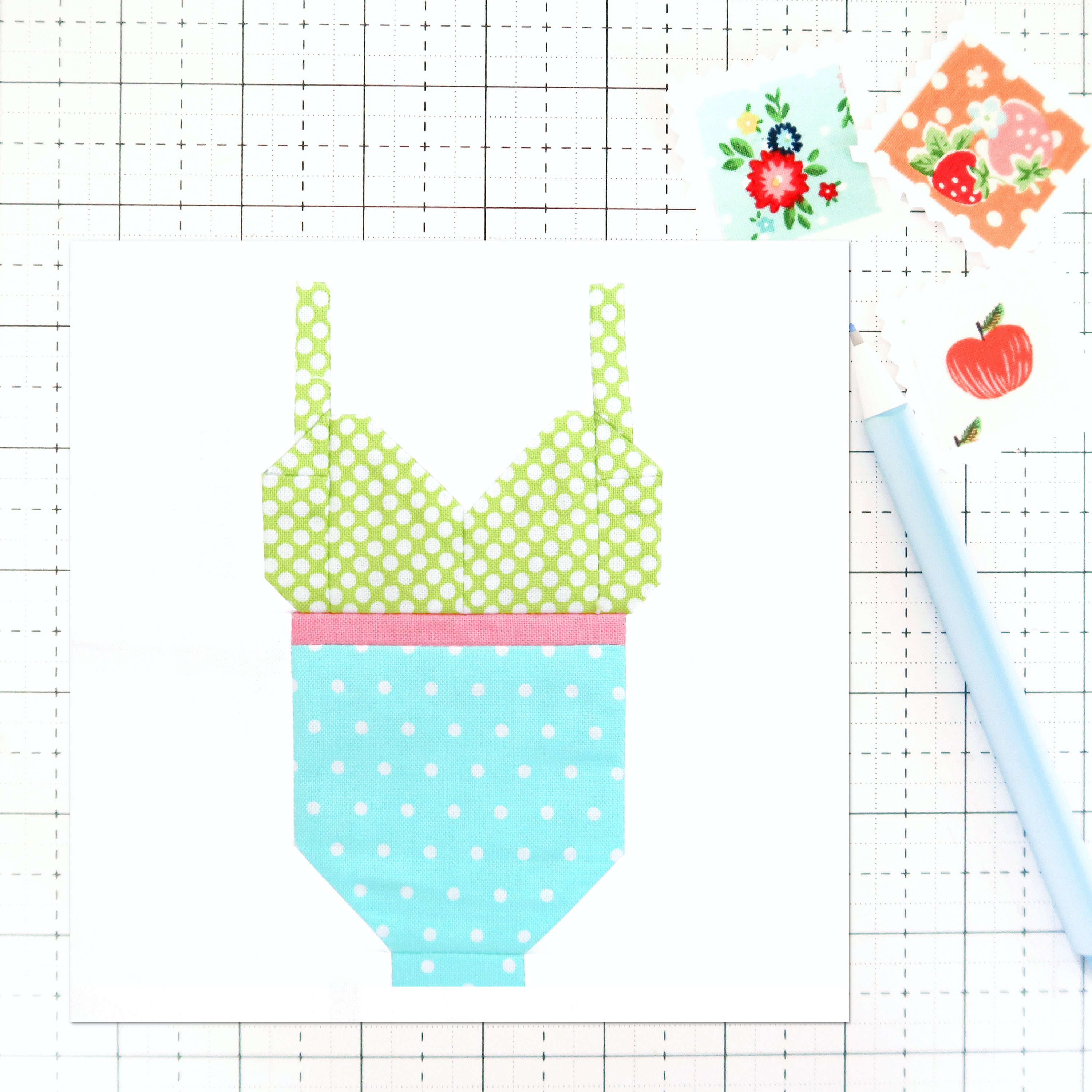 Set of 4 Pool Party Quilt Block Patterns - Swimsuit, Sunglasses ...