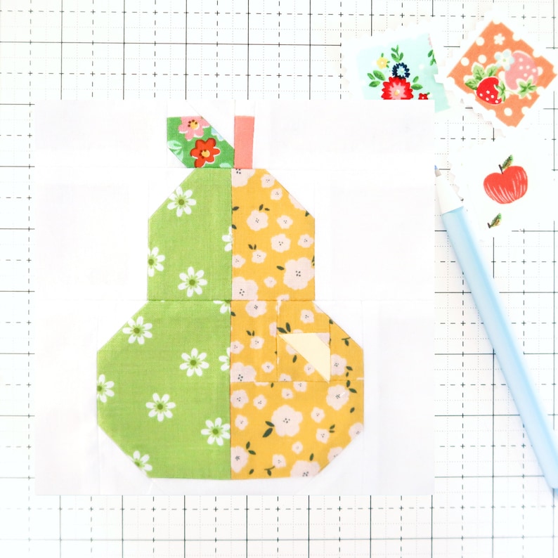 Pretty Patchwork Pear Fruit Food Quilt Block PDF Pattern - Includes ...