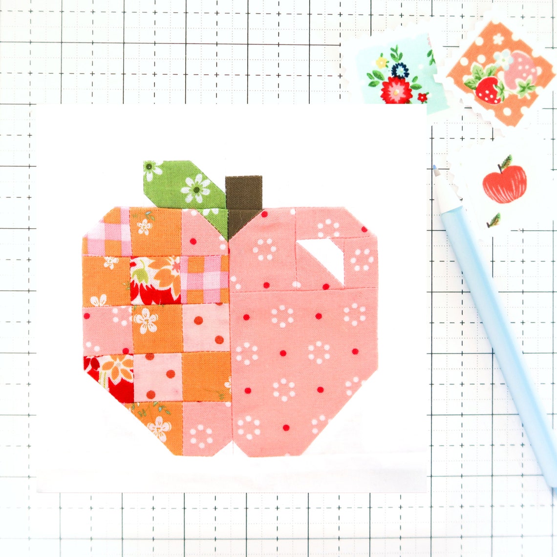 Pink Lady Patchwork Apple Fall Autumn Harvest Quilt Block PDF - Etsy