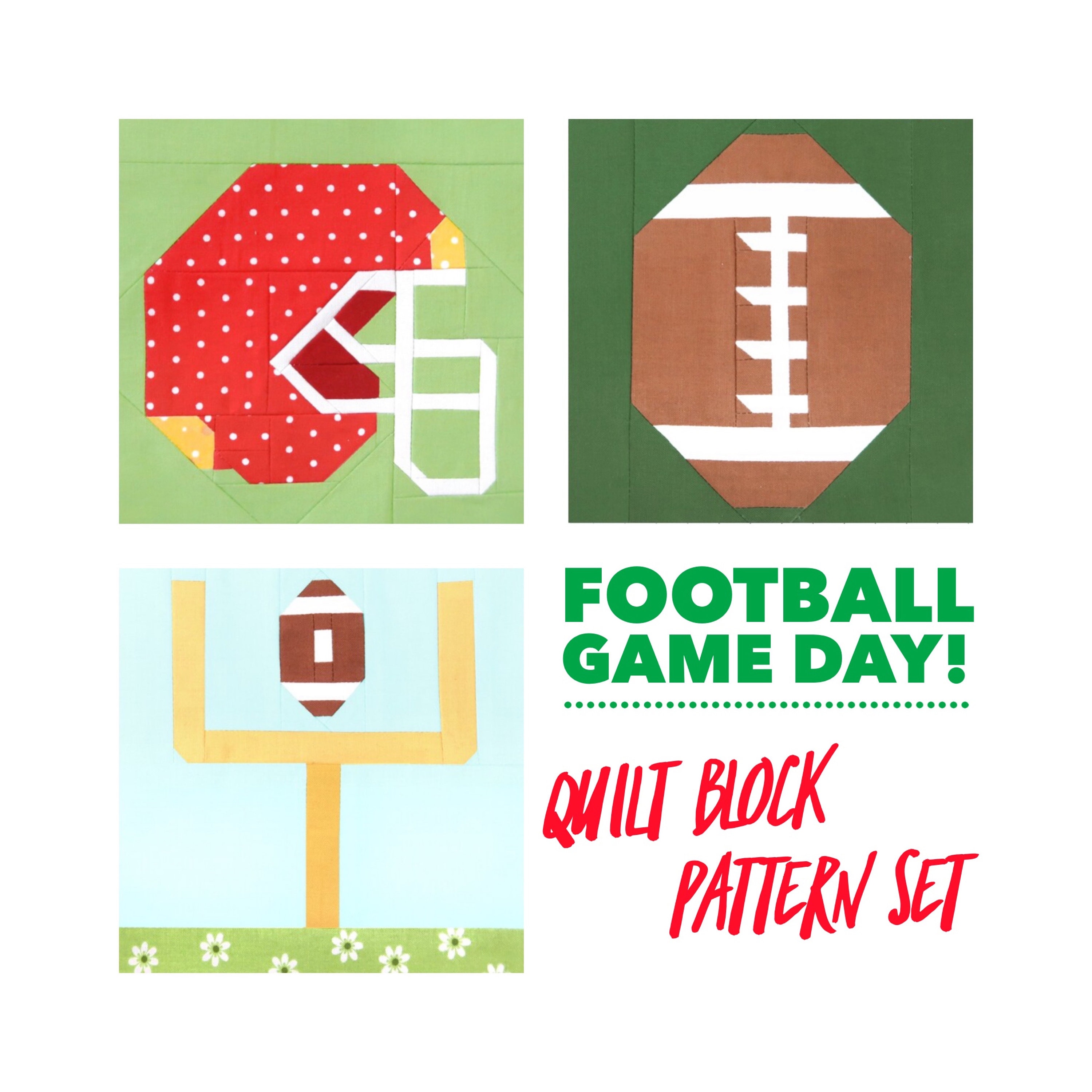 Set of 3 Football Game Day Quilt Block Patterns: Helmet, Football ...