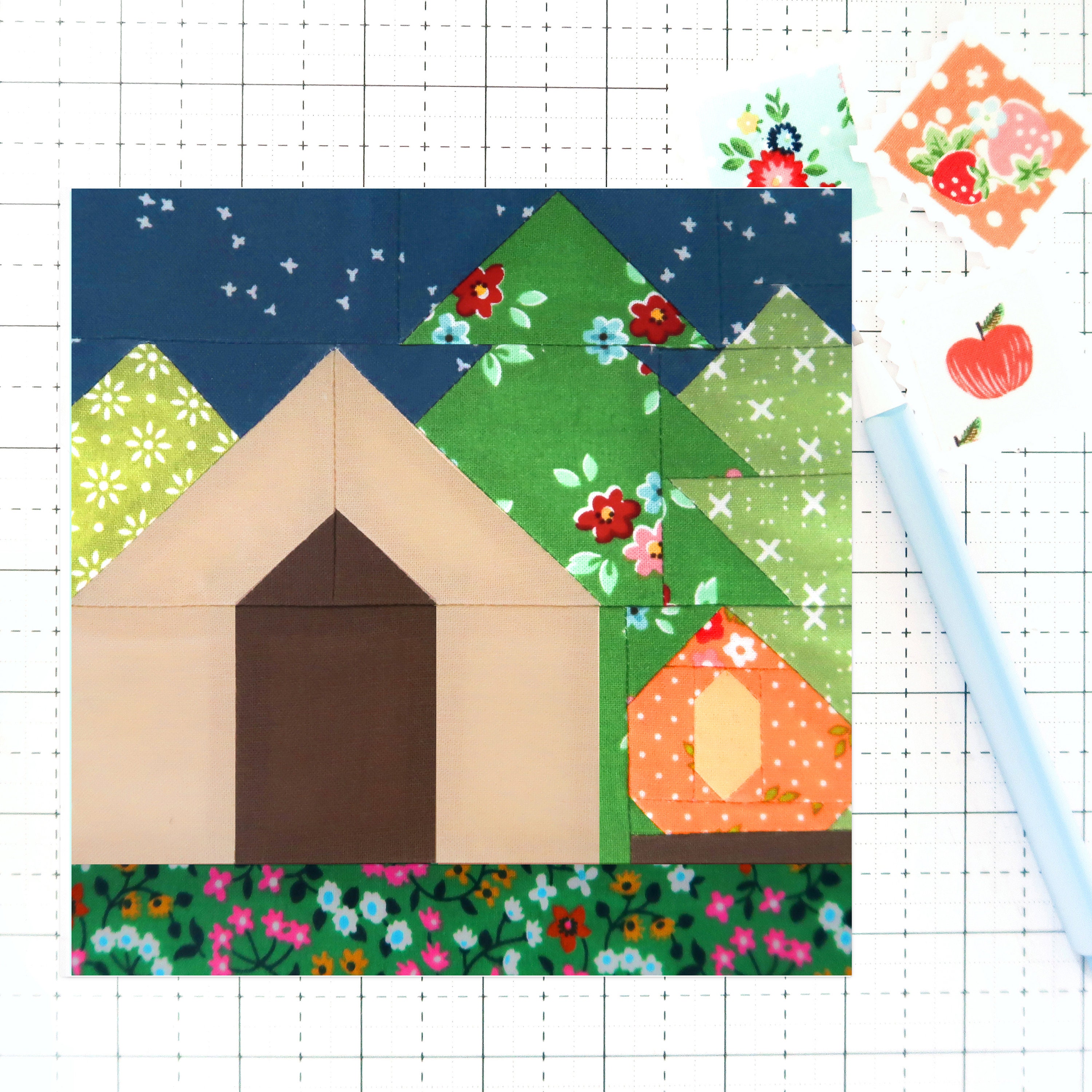 Tent and Campfire Quilt Block Pattern Camping PDF - Instructions for 6 ...