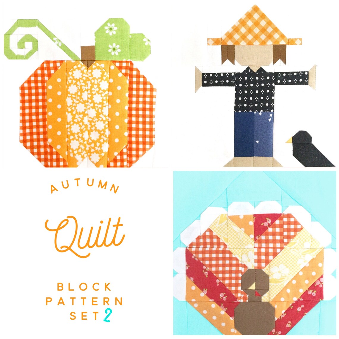 Set of 6 Fall Autumn Quilt Block Patterns Henrietta | Etsy