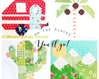 Set of 4 Camping Quilt Block Patterns Mountains Camper | Etsy