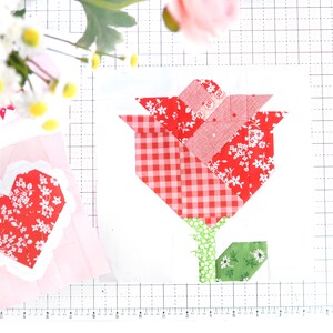 Rose Flower Garden Quilt Block Pattern PDF - Instructions for 6 Inch, 9 ...