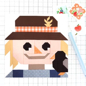 Scarecrow Face Quilt Block Pattern Fall Autumn Crow PDF - Makes 6 Inch ...
