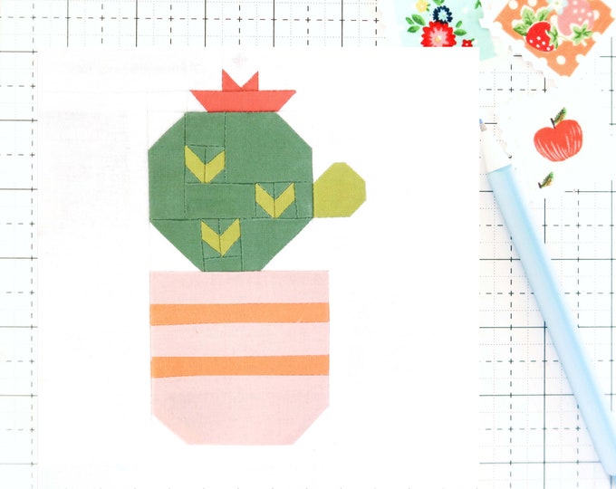 Cactus Bloom Quilt Block Pattern - PDF Includes Instructions for 6 Inch ...