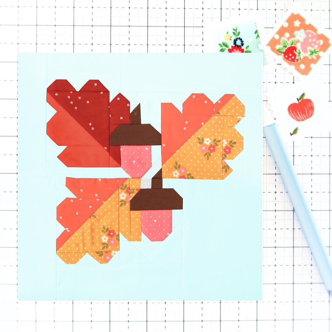 Oak Leaf and Acorn Cluster Quilt Block Pattern Fall Autumn PDF - Makes ...