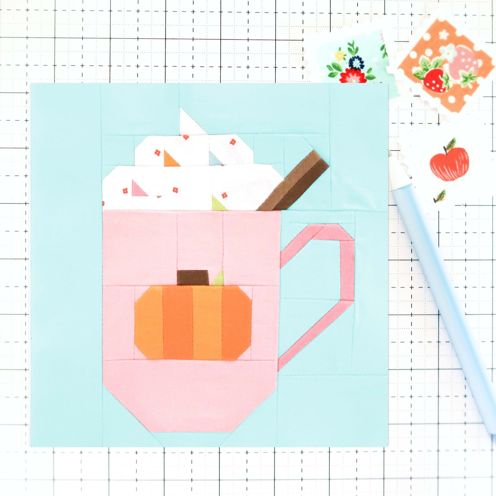 Pumpkin Spice Fall Autumn Mug Dessert Quilt Block PDF Pattern ...