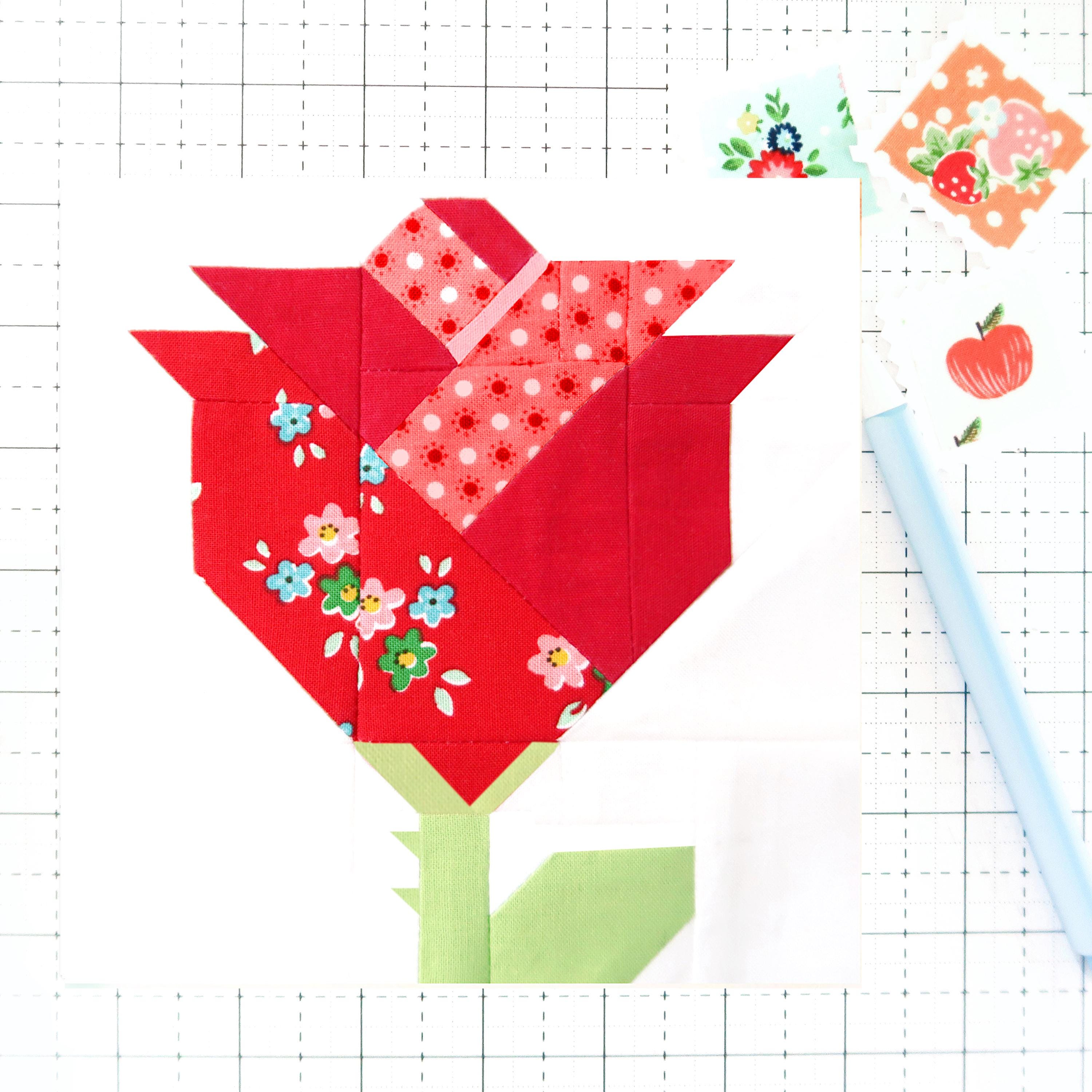 Rose Flower Garden Quilt Block Pattern PDF - Instructions for 6 Inch, 9 ...