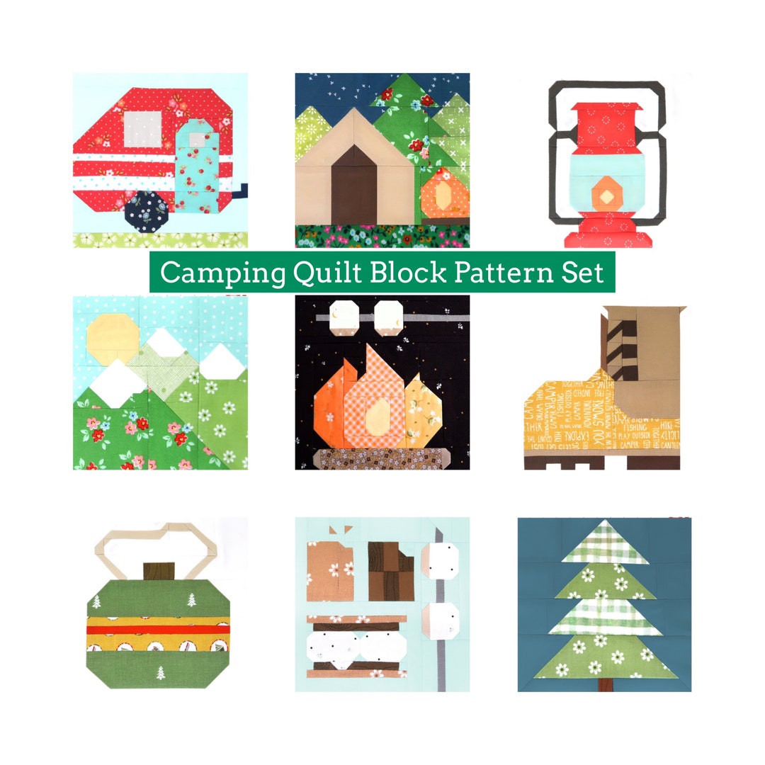 Set of 9 Camping Quilt Block Patterns - Instructions for 6", 9", 12 ...