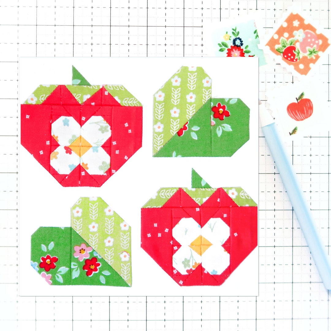 Strawberry Patch Quilt Block Pattern PDF Summer Garden Fruit - Instructions for 6 Inch, 9 Inch ...