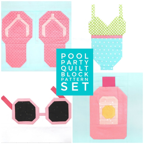 Set of 4 Pool Party Quilt Block Patterns Swimsuit | Etsy