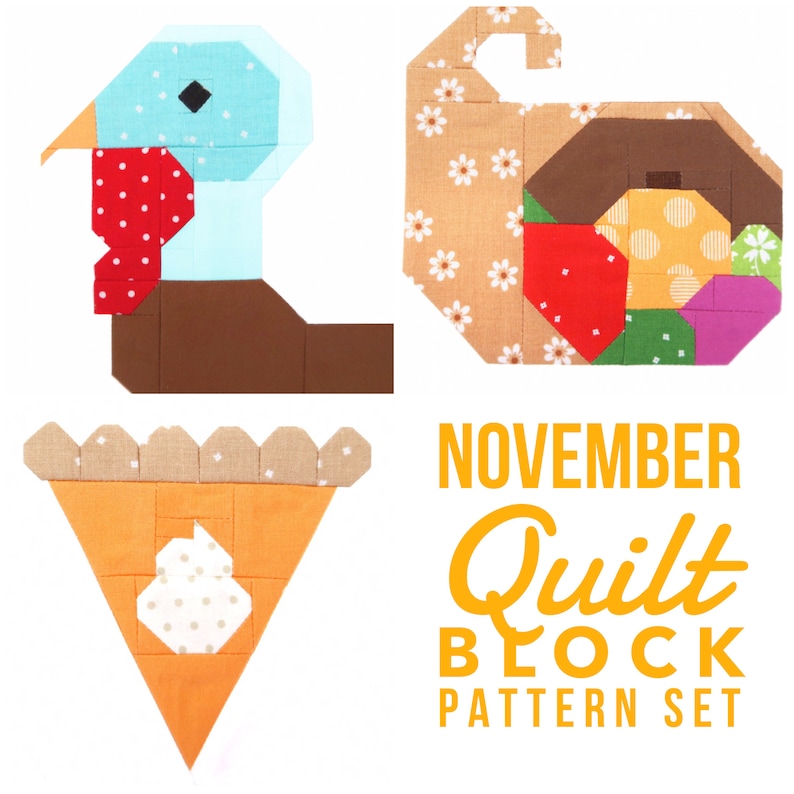 Set of 3 November Fall Autumn Quilt Block Patterns: Tom Turkey ...