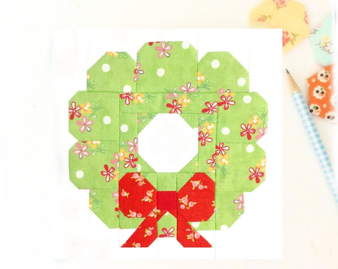 Digital PDF Quilt Block Pattern|christmas Wreath Quilt Block Pattern (3)|modern Patchwork ...
