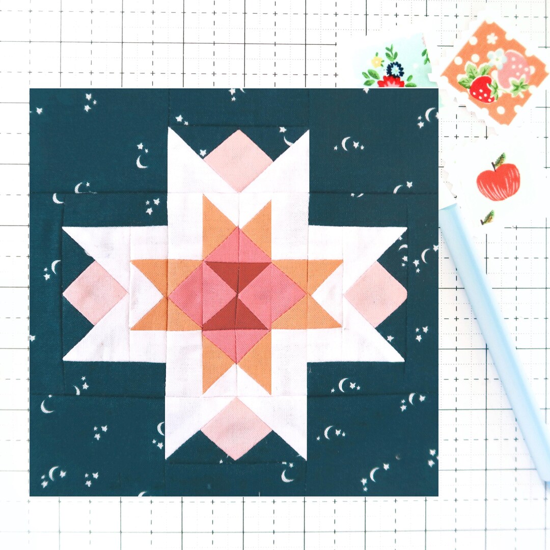 Harvest Sunset Star Quilt Block Pattern Fall Autumn PDF - Makes 6 Inch ...