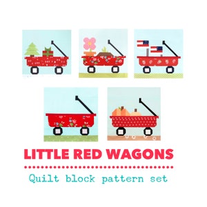 Set of 5 Little Red Wagon Quilt Block Patterns - Fall Pumpkin Patch ...