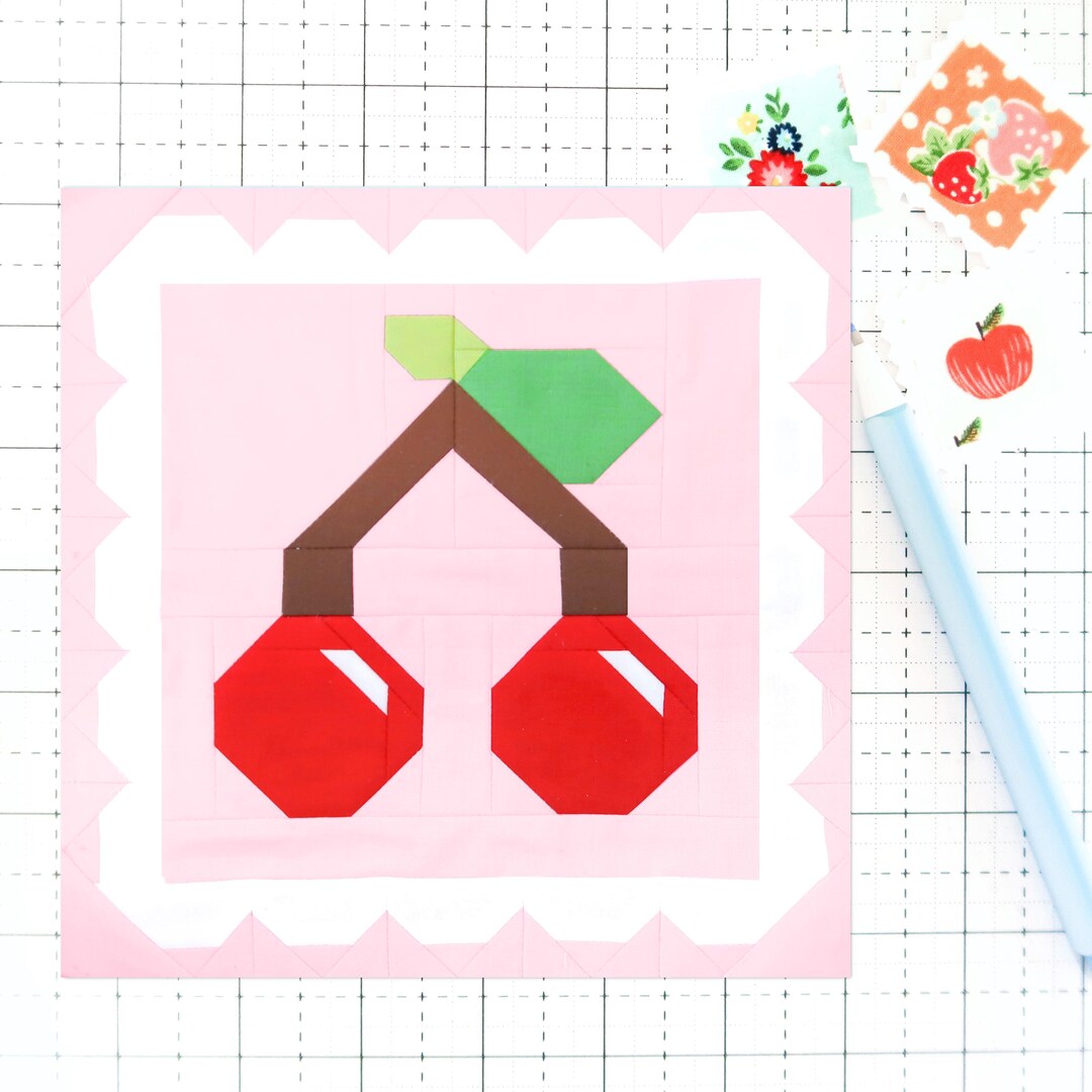 Cherries With Scallop Border Quilt Block Pattern Fruit PDF ...
