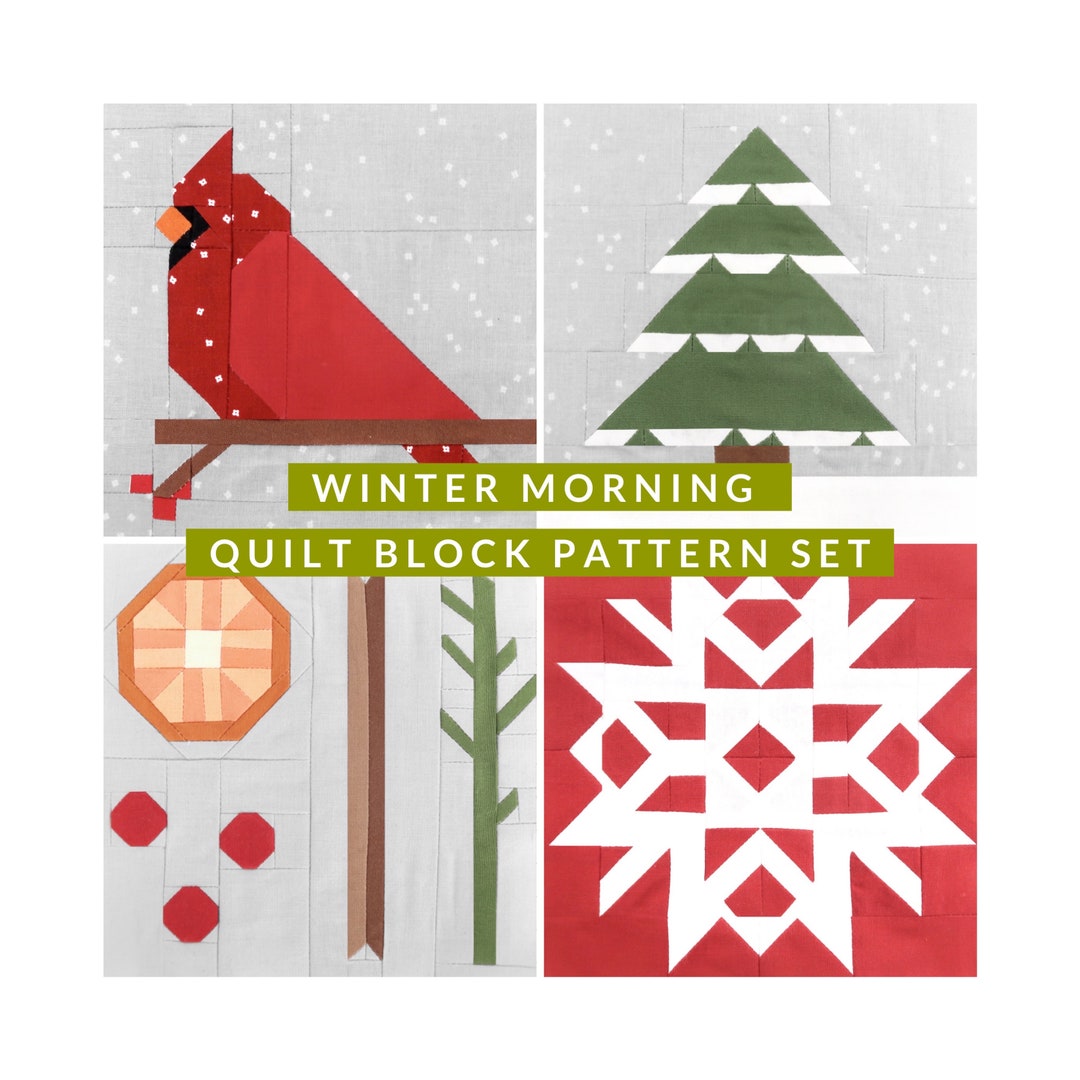 Set of 4 Winter Quilt Block Patterns: Cardinal, Spices, Snowflake ...