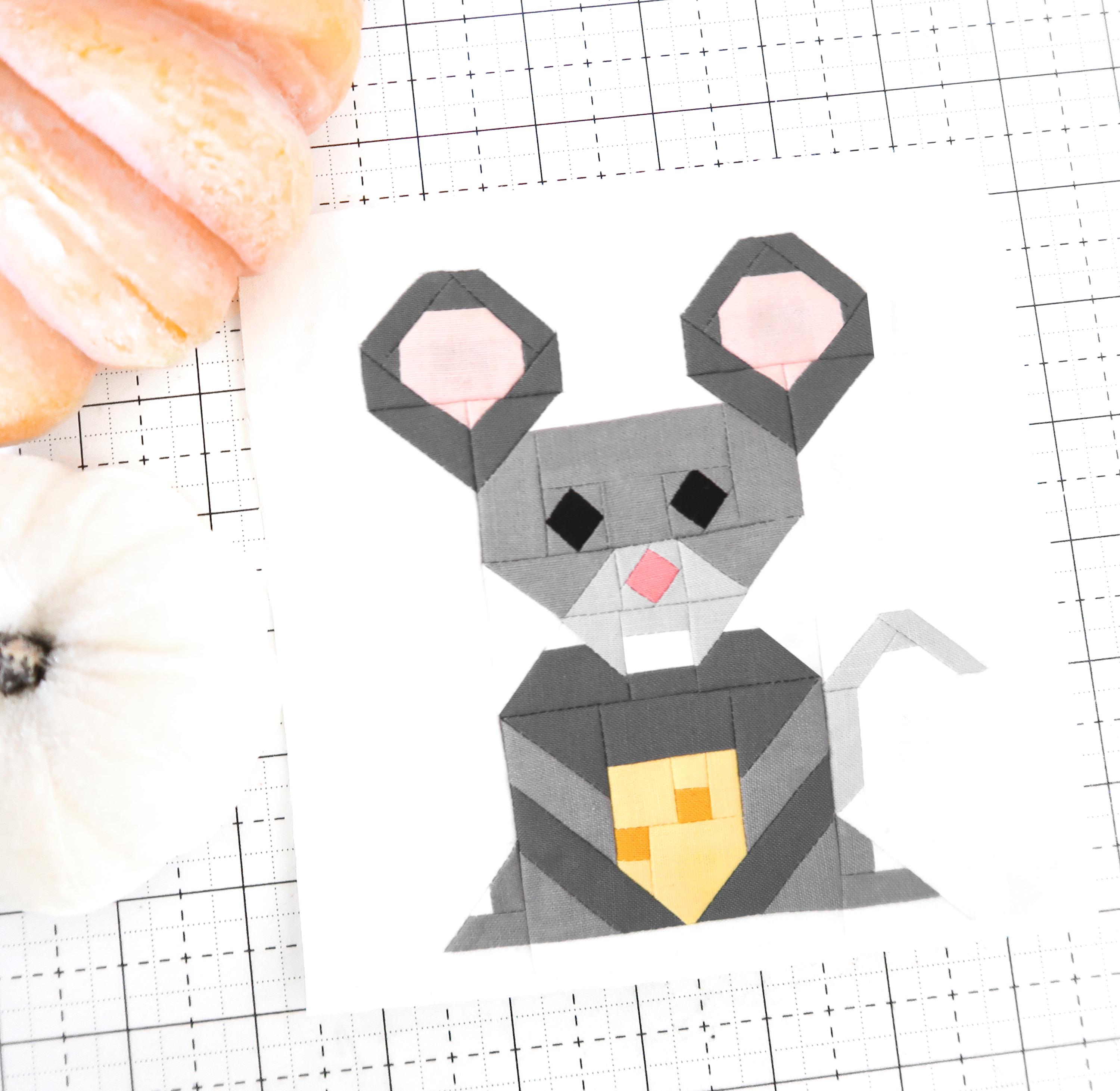 Mouse With Cheese Quilt Block Pattern Animal PDF - Makes 6 Inch, 9 Inch ...