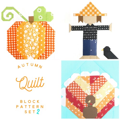 Set of 3 Fall Autumn Quilt Block Patterns Pumpkin Patch - Etsy