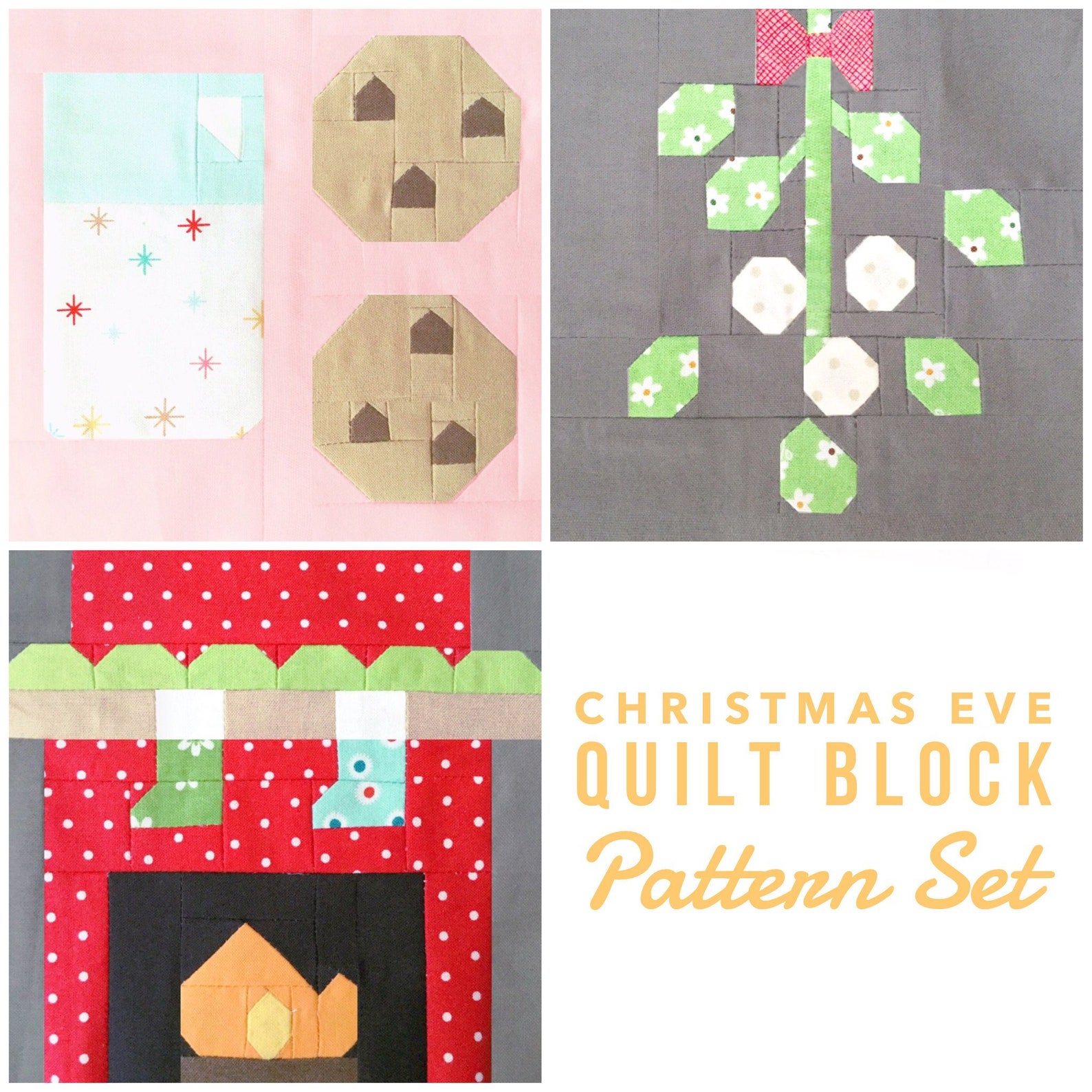 Set of 3 Christmas Quilt Block Patterns: Mistletoe Milk and - Etsy