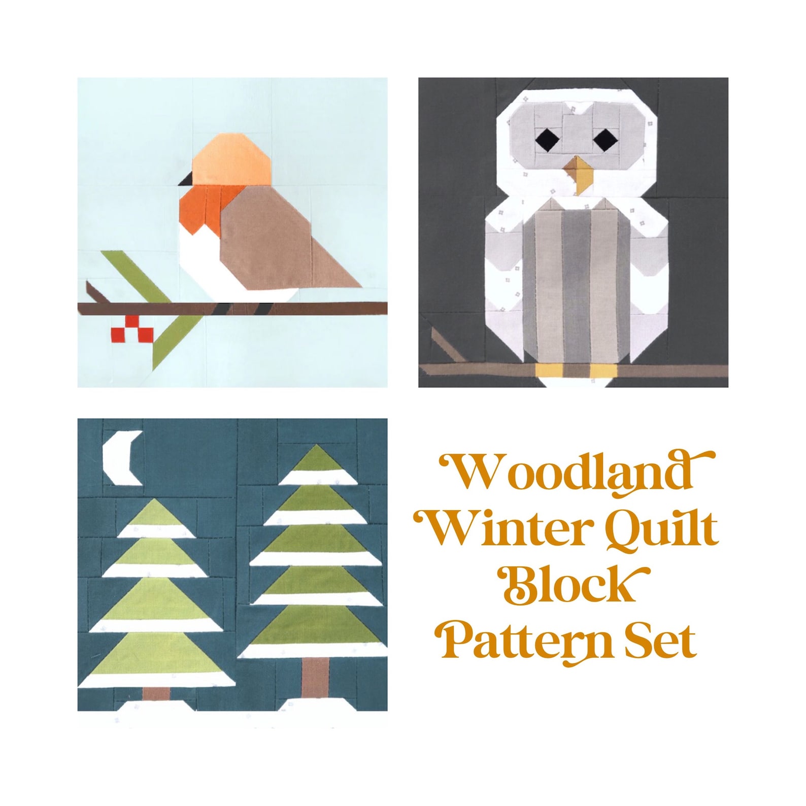 Woodland Winter Quilt Block Patterns: Winter Owl, Winter Night, Winter ...
