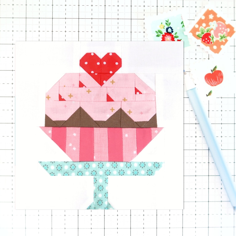 Valentine Cupcake Valentine's Day Quilt Block PDF - Etsy