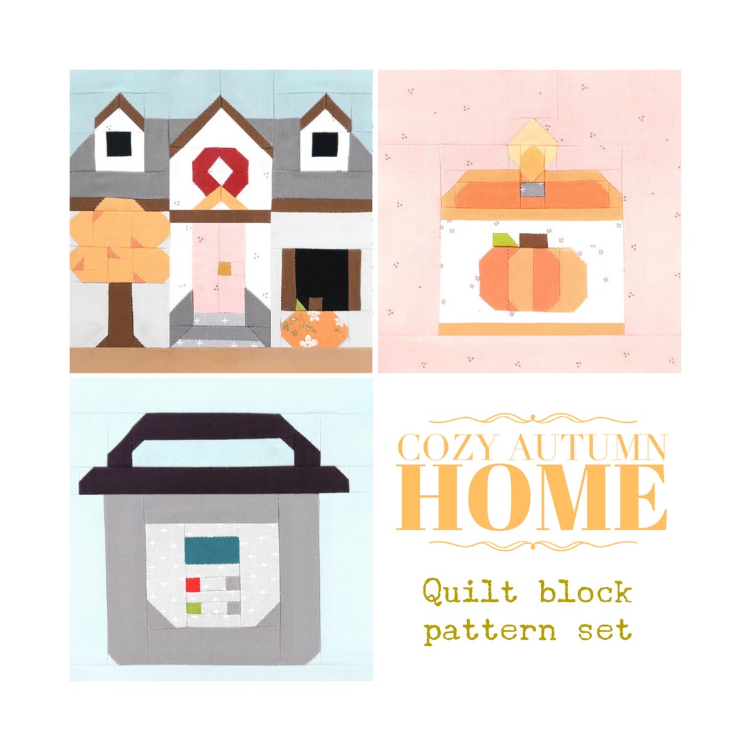 Set of 3 Cozy Autumn Home Quilt Block Patterns: Home, Candle, and ...