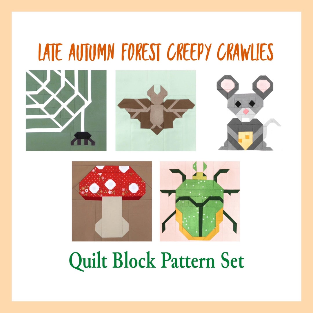 Set of 5 Creepy Crawlies Quilt Block Patterns: Mouse, Mushroom, Spider ...
